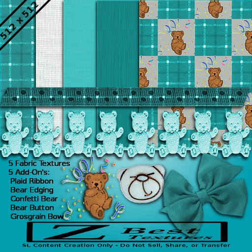 Second Life Marketplace - *Z Best Textures* Confetti Bear Aqua Fabric & Trim, Linen,Plaid,Tartan ...